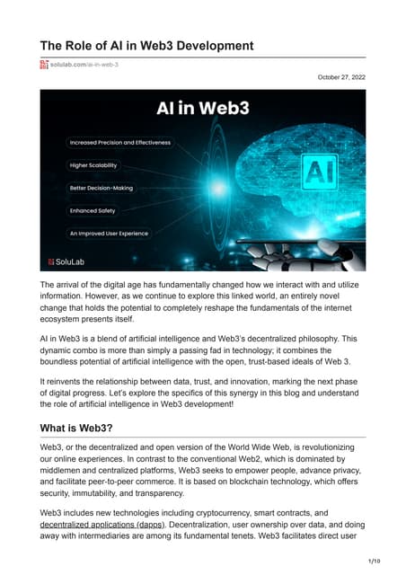 The Role of AI in Web3 Development - SoluLab | PDF