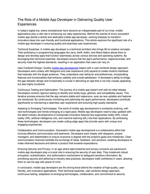 Skills Required for Mobile App Development | PDF