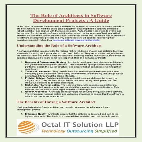 The Role of Architects in Software Development Projects | PDF
