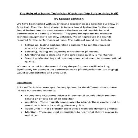 The role of a sound technician (my job role) | DOCX