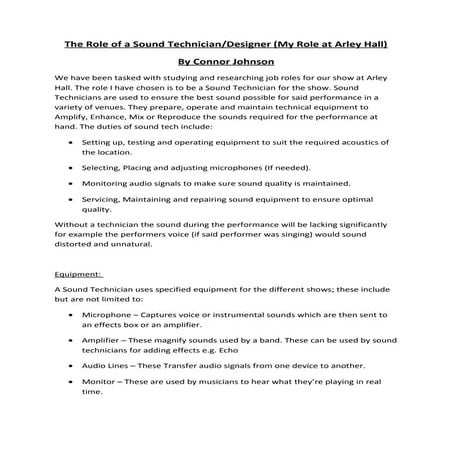 The role of a sound technician (my job role) | ODT