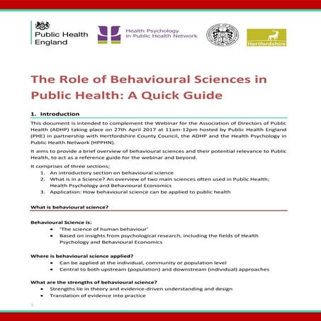 The role of behavioural science in public health final | PDF
