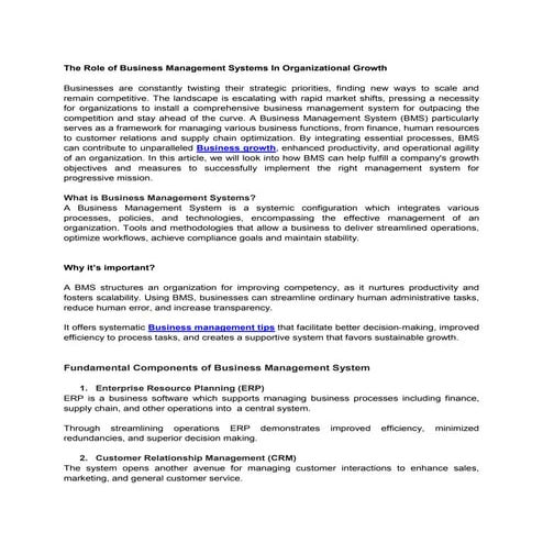 The Role Of Business Management Systems In Organizational Growth | PDF