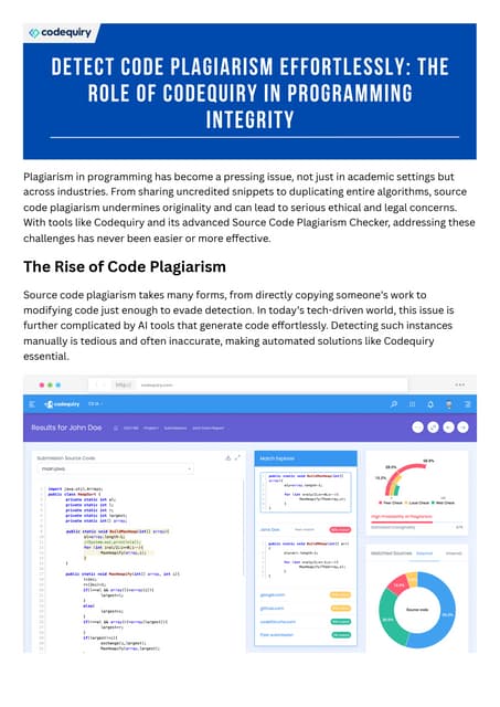 Codequiry: A Reliable Solution for Code Plagiarism Detection.pptx | Web Development | Internet