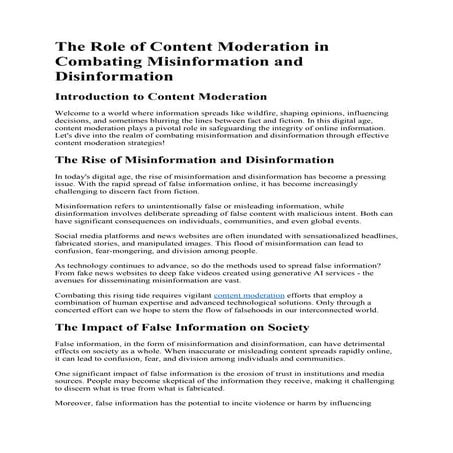 The Role of Content Moderation in Combating Misinformation and ...