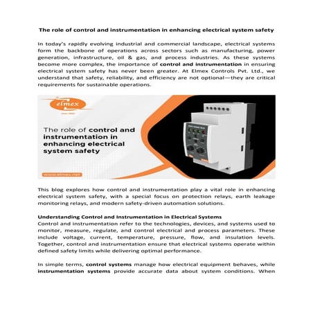 The role of control and instrumentation in enhancing electrical system ...