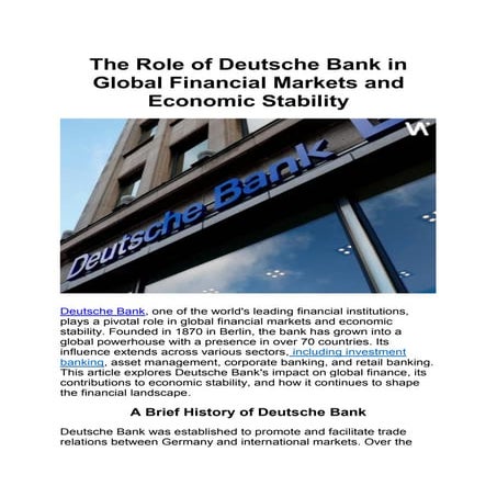 The Role of Deutsche Bank in Global Financial Markets and Economic ...