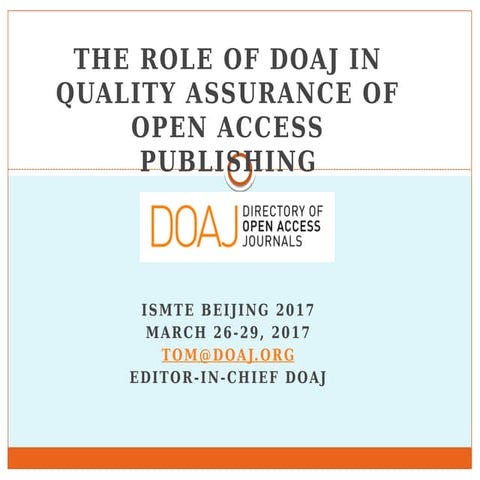 The role of DOAJ in quality assurance of OA publishing | PDF