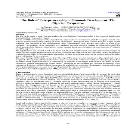 The role of entrepreneurship in economic development | PDF