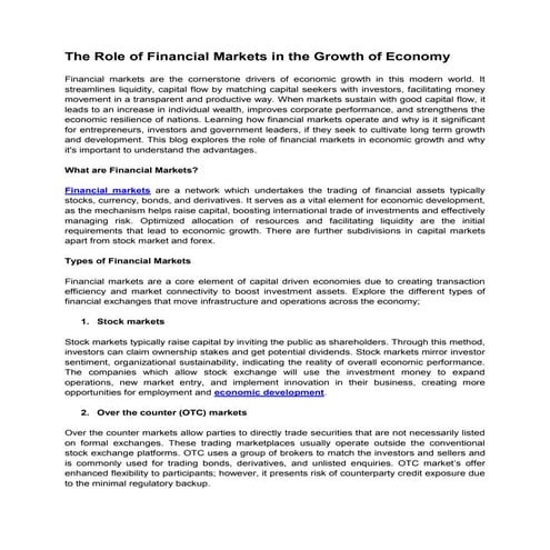 The Role of Financial Markets in the Growth of Economy | PDF