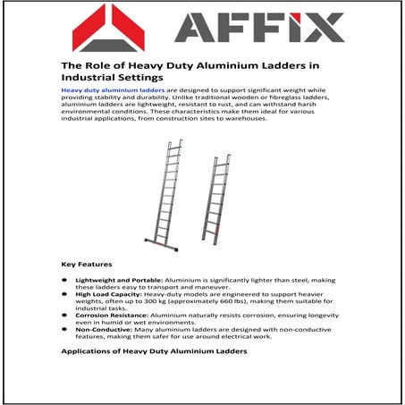 The Role of Heavy Duty Aluminium Ladders in Industrial Settings | PDF