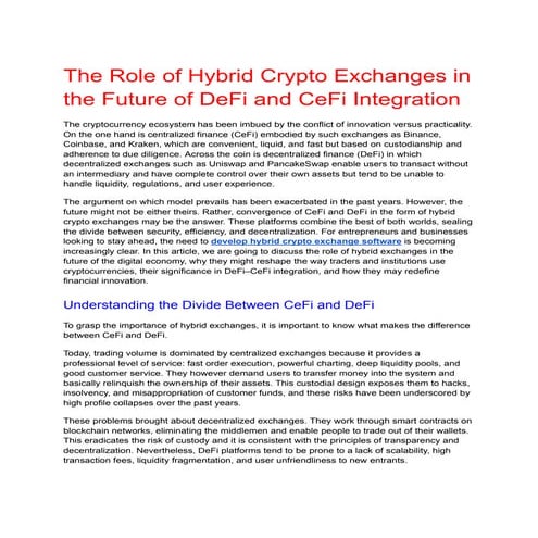 The Role of Hybrid Crypto Exchanges in the Future of DeFi and CeFi ...