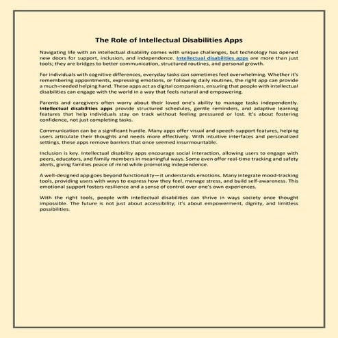 The Role of Intellectual Disabilities Apps | PDF