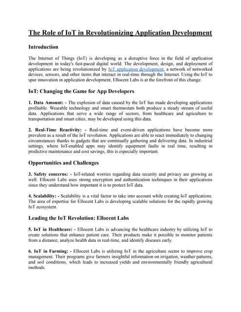 The Role Of Iot In Revolutionizing Application Developmentpdf Cloud