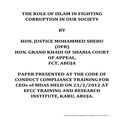 The role of islam in fighting corruption | PDF