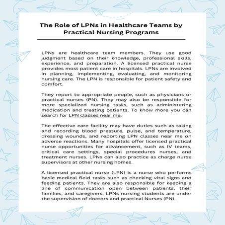 The Role of LPNs in Healthcare Teams by Practical Nursing Programs ...