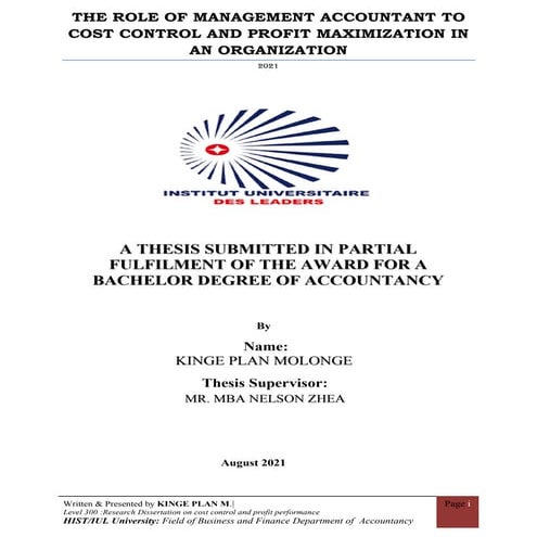 THE ROLE OF MANAGEMENT ACCOUNTANT TO COST CONTROL & PROFIT MAXIMISATION ...