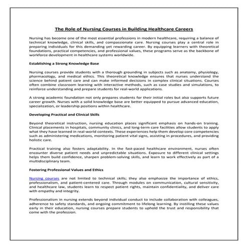 The Role of Nursing Courses in Building Healthcare Careers | PDF