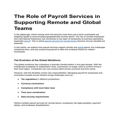 The Role of Payroll Services in Supporting Remote and Global Teams | PDF
