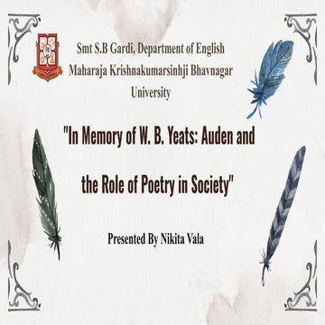 " In Memory of W.B Yeats : Auden and the Role of Poetry in Society" | PPT