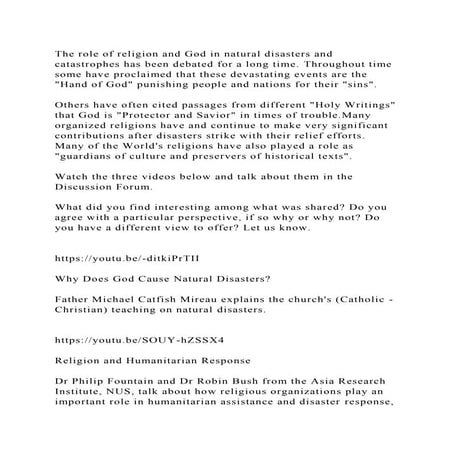 The role of religion and God in natural disasters and catastrophes h.docx