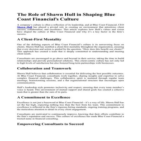 Why Choose Blue Coast Financial? | Shawn Hull’s Leadership | PDF
