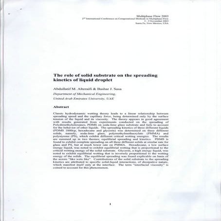 The Role of Solid Substrate on the Spreading Kinetics of Liquid Droplet ...