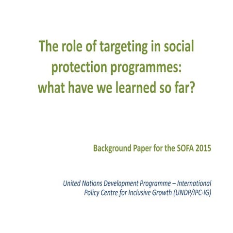 The role of targeting in social protection programmes what have we ...