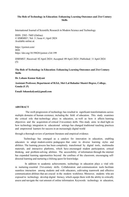 the role of technology in education | PPTX | Education