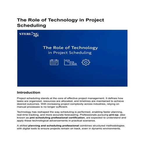 The Role of Technology in Project Scheduling | PMI-SP Guide | PDF