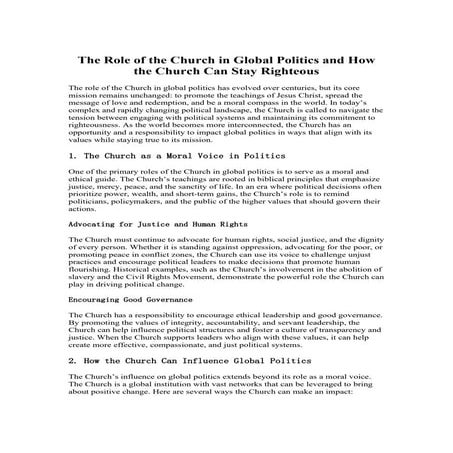 The Role of the Church in Global Politics and How the Church Can Stay ...