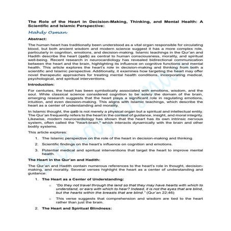 The Role of the Heart in Decision-Making, Thinking, and Mental Health A ...