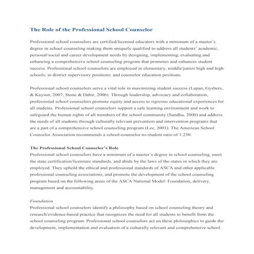 The role of the professional school counselor | PDF