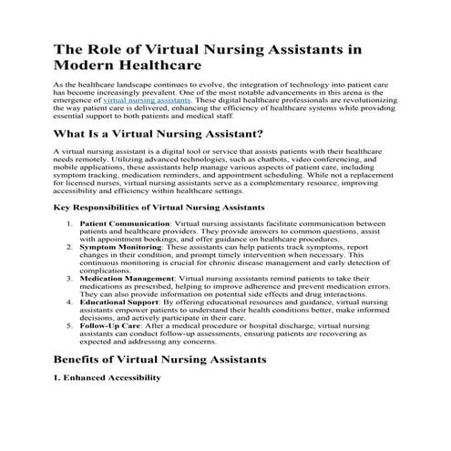 The Role of Virtual Nursing Assistants in Modern Healthcare | DOCX ...