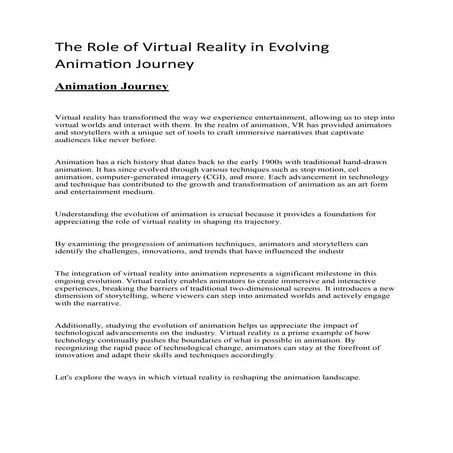 The Role of Virtual Reality in Evolving Animation Journey | DOCX