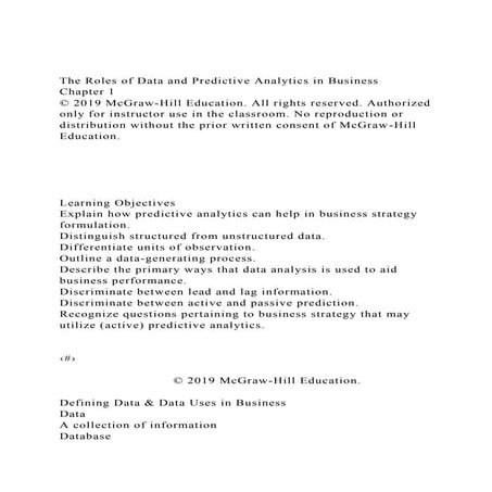 The Roles Of Data And Predictive Analytics In Businesschapter Docx