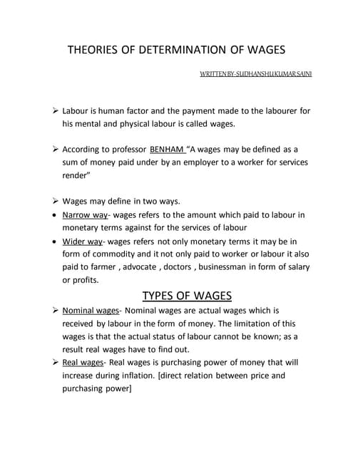 Theories of wages | PDF | Job Market | Economy