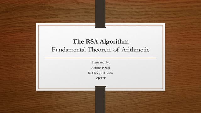 The Rsa Algorithm Ppt