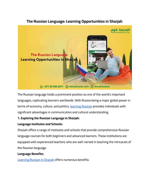 The Russian Language Learning Opportunities In Sharjah Pdf