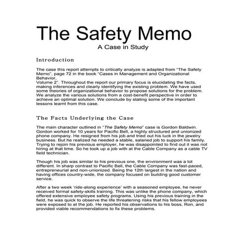 Safety Memos Samples