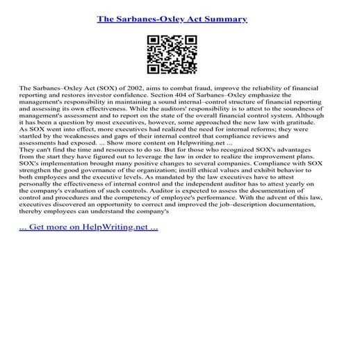 The Sarbanes-Oxley Act Summary | PDF