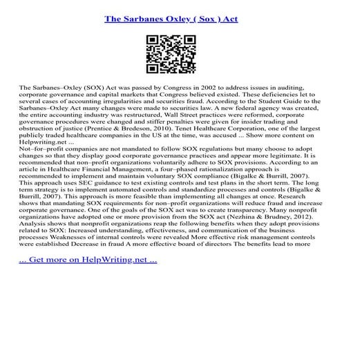 The Sarbanes Oxley ( Sox ) Act | PDF