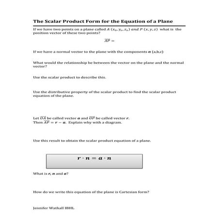 The scalar product form for the equation of a plane | PDF