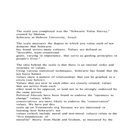 The scale you completed was the Schwartz Value Survey, | DOCX