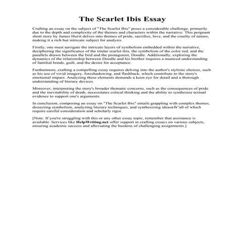 The Scarlet Ibis Essay. quot;The Scarlet Ibisquot; by James Hurst Essay ...