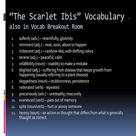 The scarlet ibis vocabulary.ppt