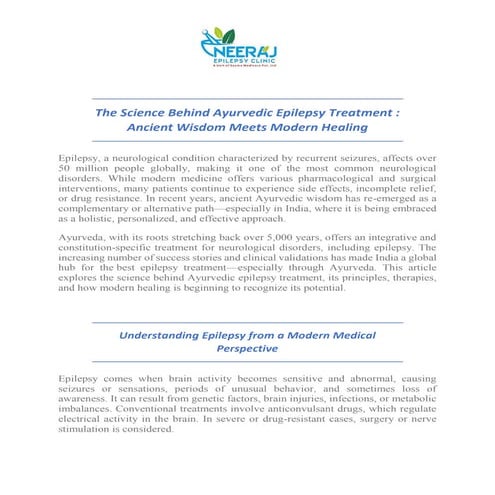 The Science Behind Ayurvedic Epilepsy Treatment Ancient Wisdom Meets ...