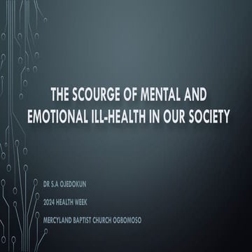 The Scourge of Mental and Emotional ill-health in our Society DR SA ...