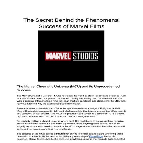 The Secret Behind the Phenomenal Success of Marvel Films | PDF | Comic ...