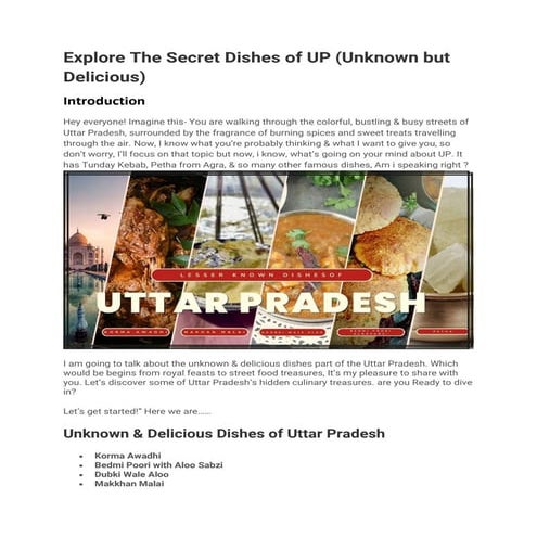 The Secret Unknown Dishes of Uttar Pradesh | PDF